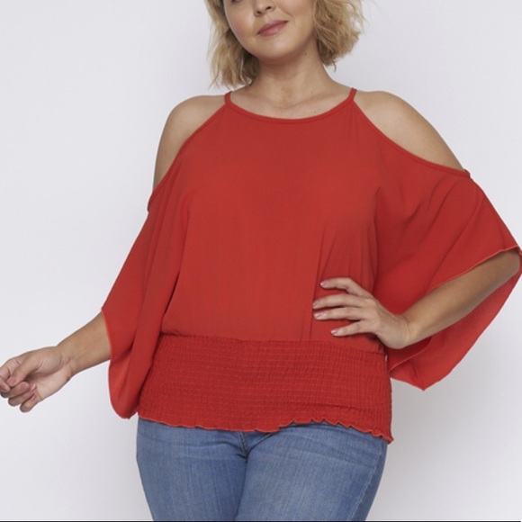 Tops | New Plus Dark Orange Cold Shoulder Top | Poshmark